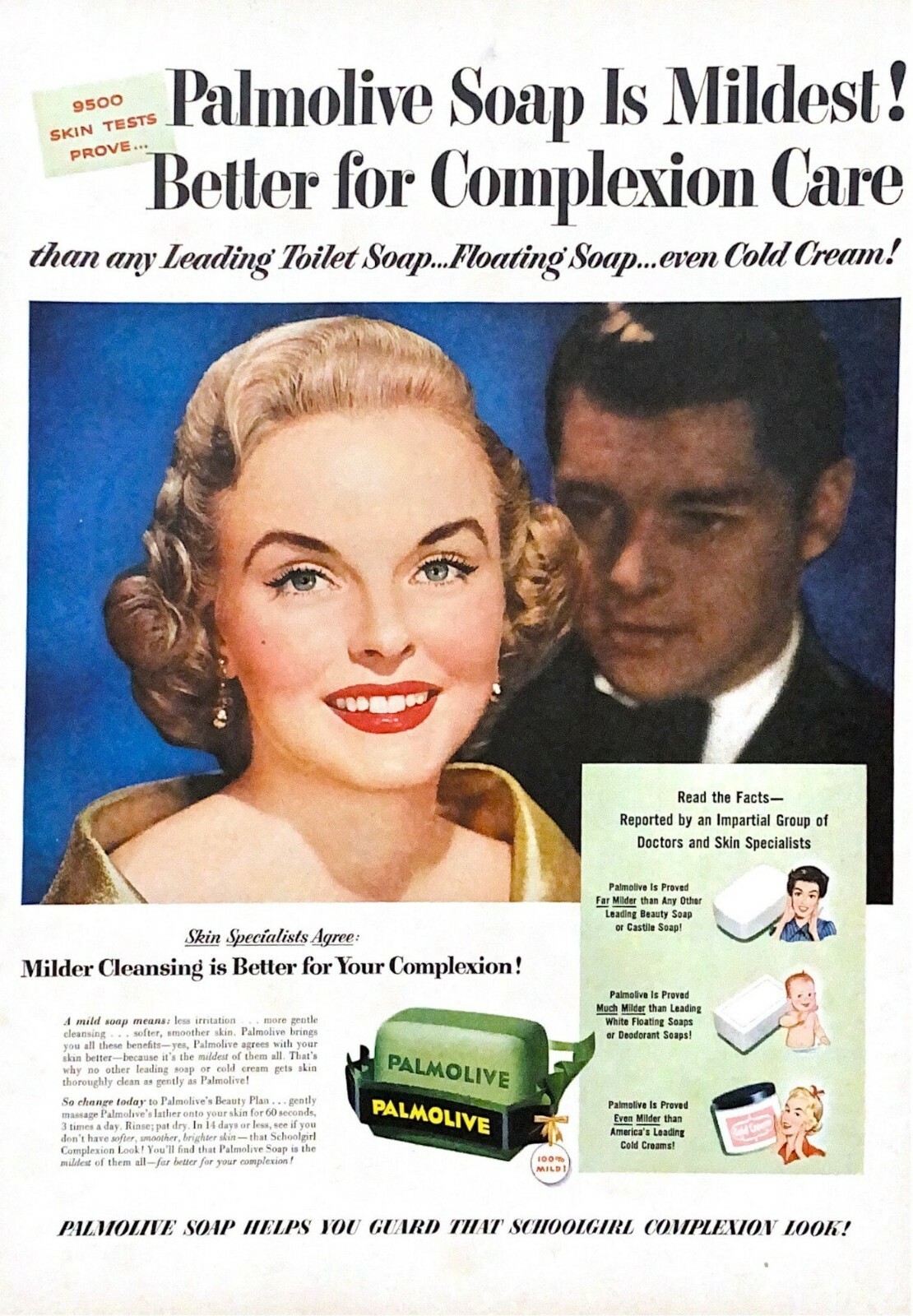 1954 Palmolive Soap Vintage Print Ad Better For Complexion Care Cold ...
