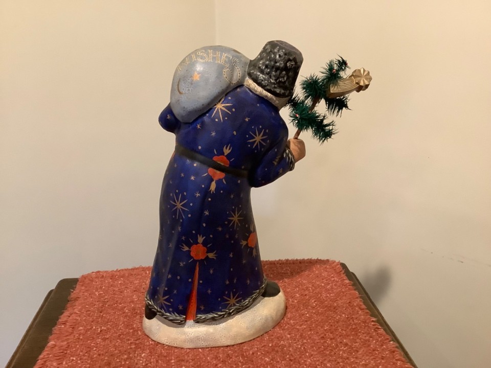 Vaillancourt Folk Art Blue Father Christmas Window Display Chalkware | eBay