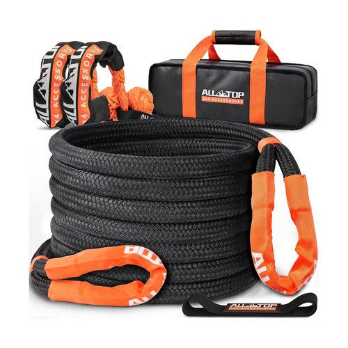ALL-TOP Kinetic Recovery Rope Kit w/ 2 Soft Shackles, 48000Lbs, 1in x ...