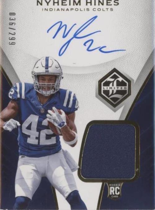 2018 Panini Limited - Rookie Patch Autograph Nyheim Hines #139 /299 (AU ...