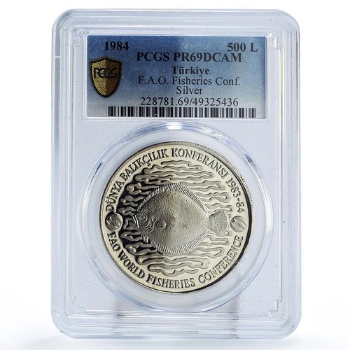 Turkey 500 lira FAO World Food Day Fisheries Conf. PR69 PCGS silver ...