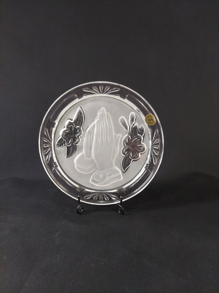 Frosted Lead Crystal PRAYING HANDS Serenity Glass Plate 1987 24% lead ...