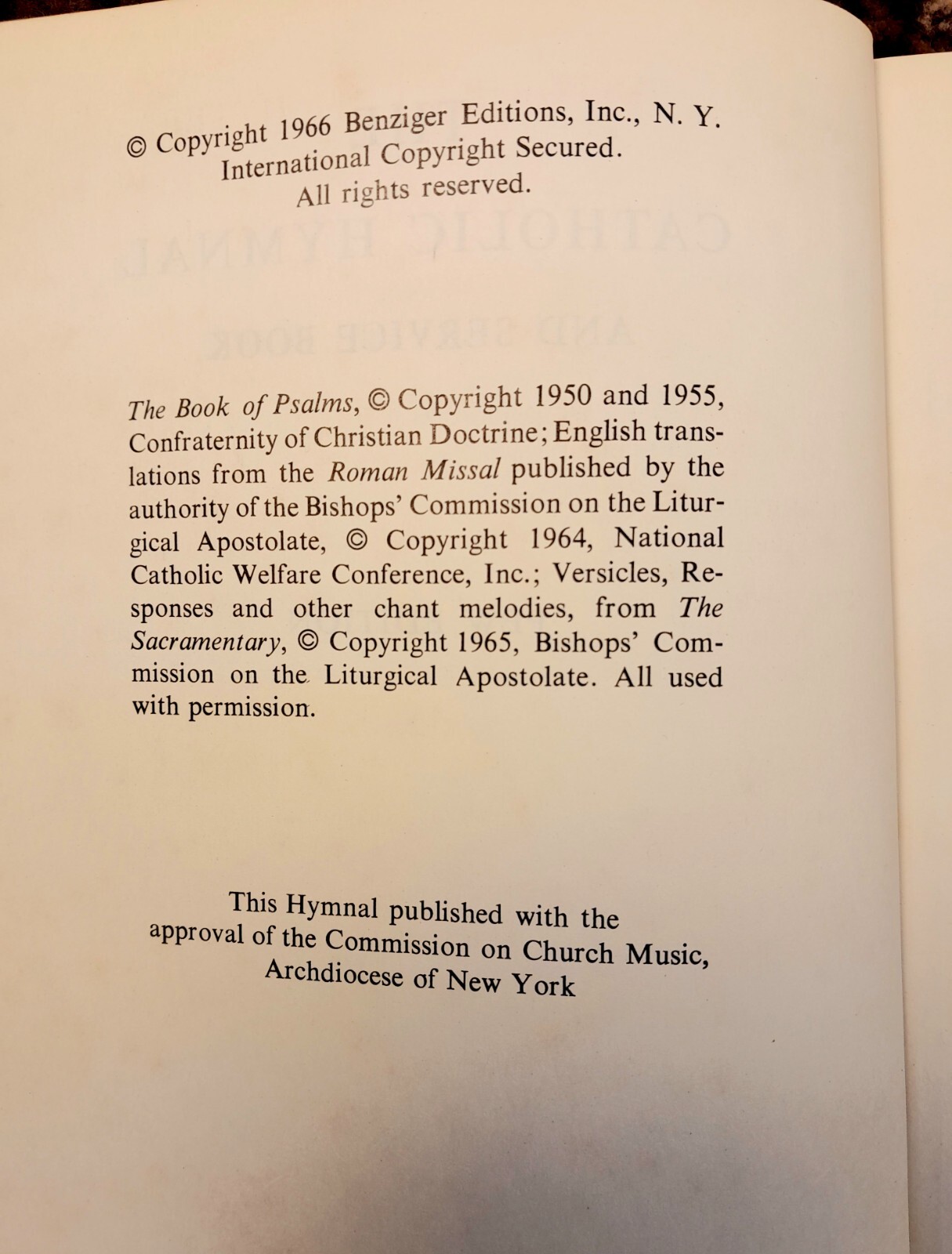 Vintage Catholic Hymnal & Service Book, Benziger Editions Copyright ...