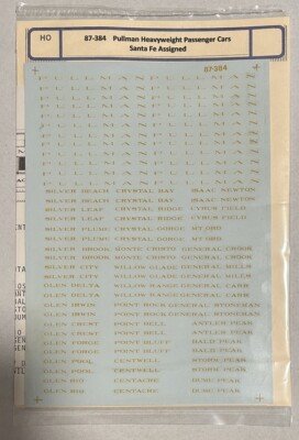 MICROSCALE HO DECAL-PULLMAN HVYWT PASSENGER CARS-ASSIGNED TO SANTA FE ...
