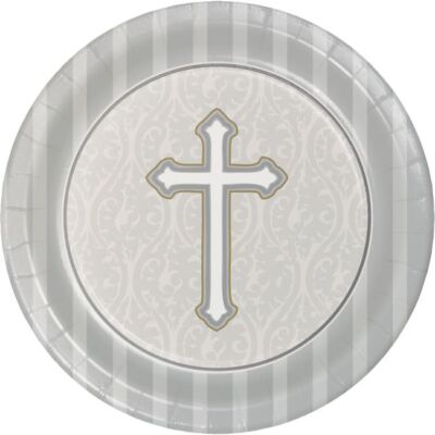 Devotion 7 Inch Plates Paper 8 Per Pack Divinity Silver Religious Party ...