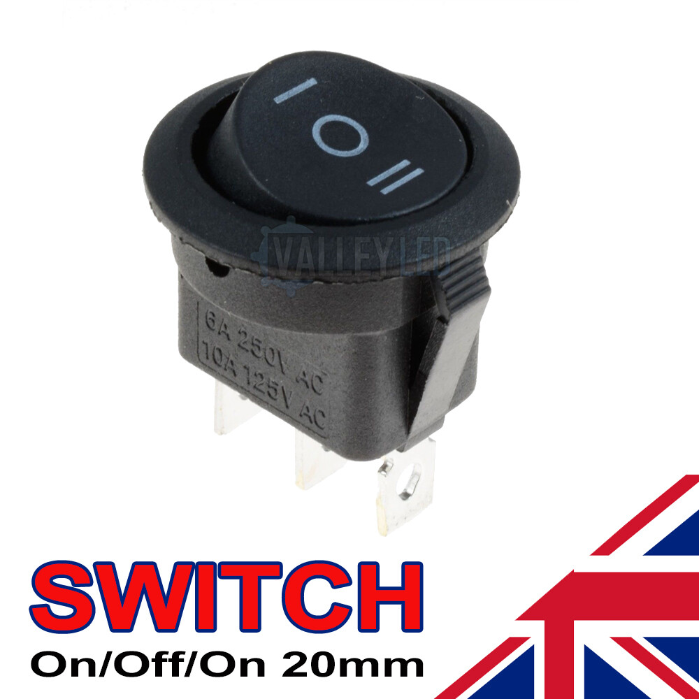 On/Off/On Black Round Rocker Switch Car Automotive 20mm SPDT 2 Way Dash ...