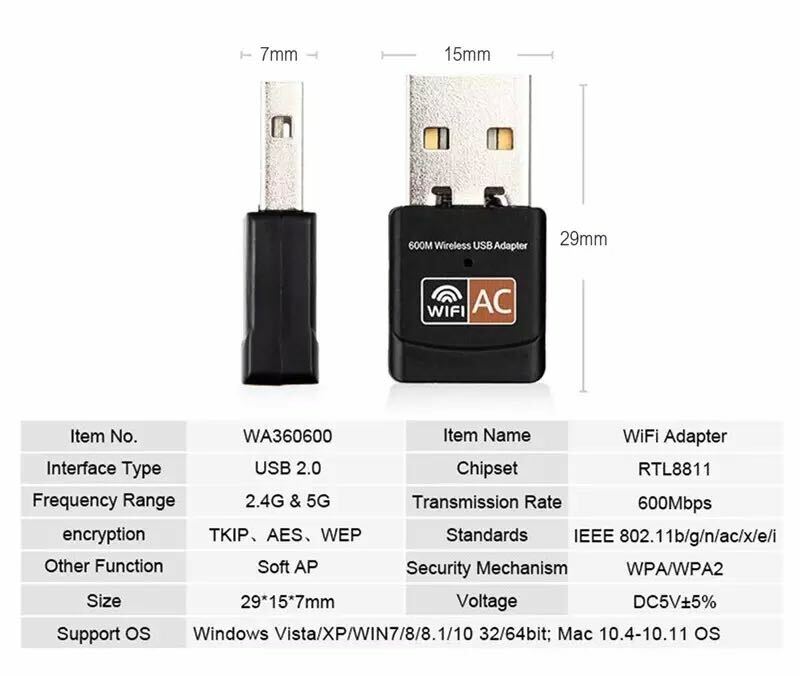 600Mbps Wireless USB Ethernet PC WiFi AC Adapter Lan 802.11 Dual Band 2 ...