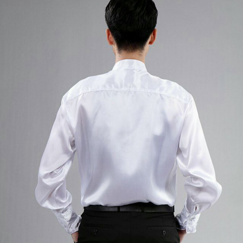 Men's Silky Satin Dress Shirt Tops Ruffle Collar Fancy Stage Costume ...