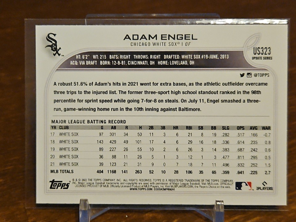 2022 Topps Update Series Baseball Adam Engel Base US323 Chicago White ...