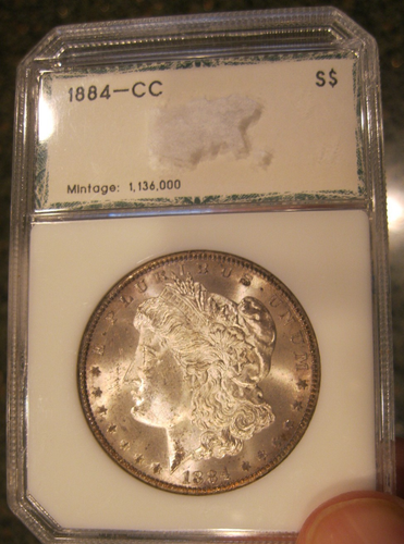 1884 CC Morgan silver dollar-BU, PCI 10 digit code, RARE CC, light ...