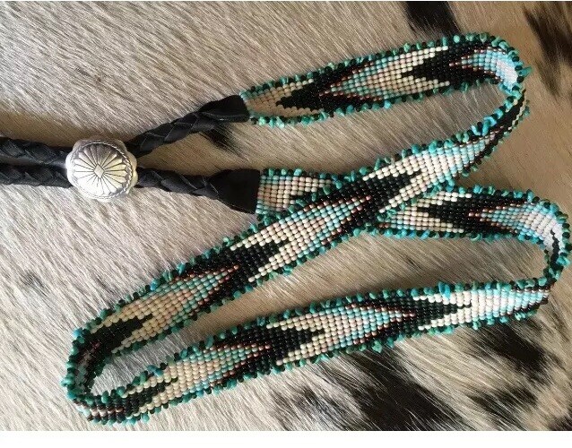 NATIVE DESIGN Handmade Beaded Hatband HAT BAND GENUINE TURQUOISE NUGGET ...
