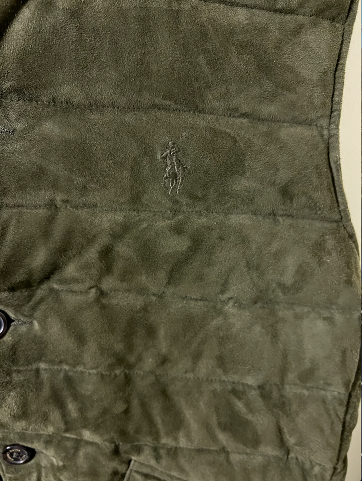 Polo Ralph Lauren Mens quilted suede vest embroidered Pony Dark Loden ...