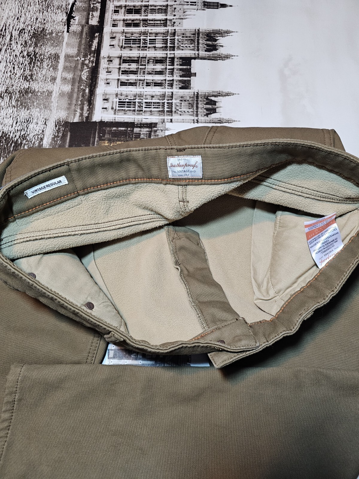 Weatherproof Vintage Regular Fleece Lined Stretch Brown Work Men Pants ...
