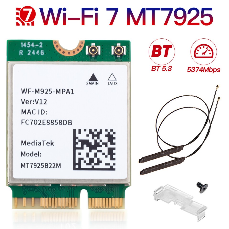 M.2 NGFF WiFi 7 Card MT7925 Tri-Band WiFi Bluetooth Card with Internal ...