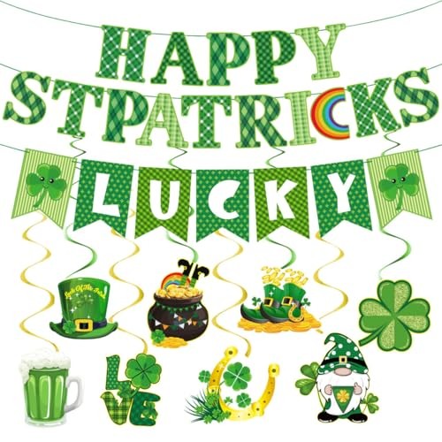 St Patrick's Day Decorations Happy St Patricks Banner Green Shamrock ...
