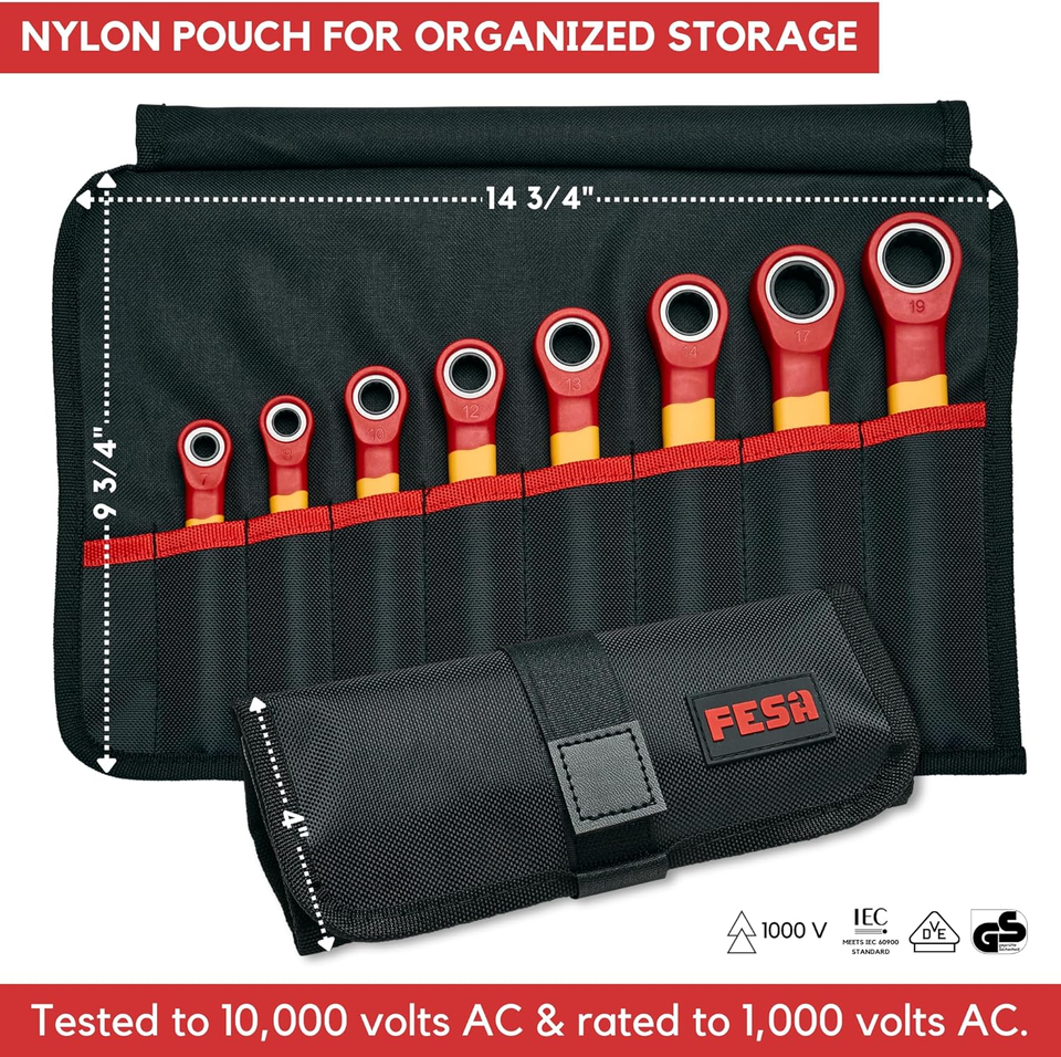FESA Insulated Ratchet Wrench Set - 8-Piece 1000V Box Wrench Set with ...