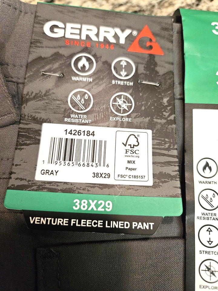 NWT GERRY Since 1946 VENTURE FLEECE LINED MEN'S PANT Size 38X29 Gray | eBay