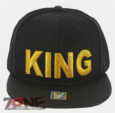 NEW! KING FLAT LEATHER BILL SNAPBACK BASEBALL CAP HAT BLACK | eBay