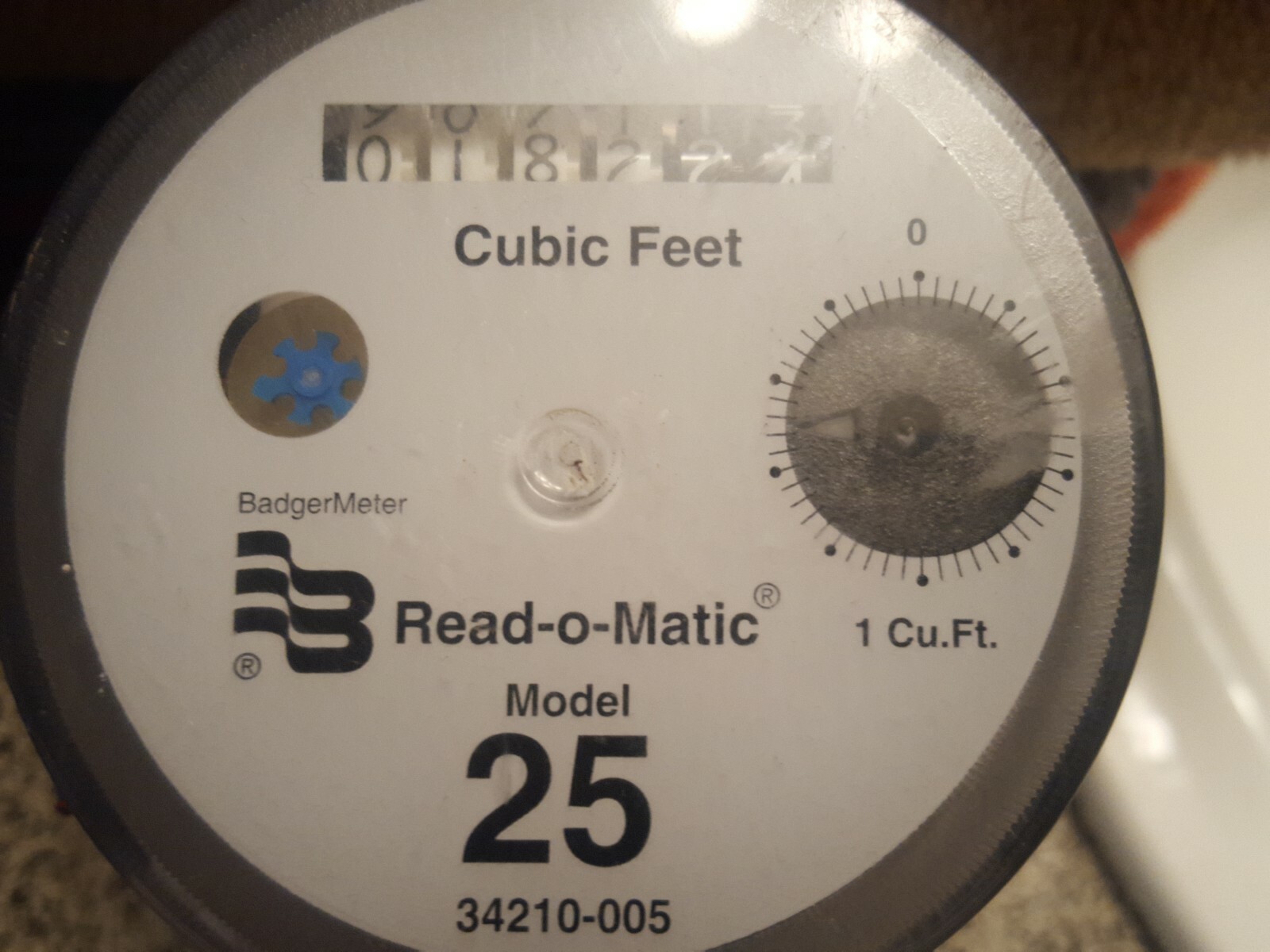 BADGER MODEL 25 REGISTER READ-O-MATIC WATER METER HEAD 1 CUBIC FEET ...