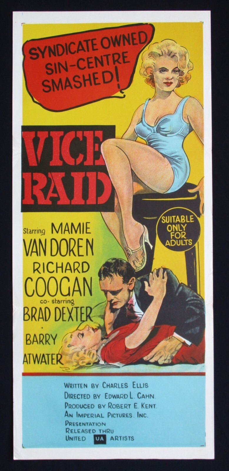 VICE RAID 1960 Rare Australian daybill movie poster Mamie Van Doren crime | eBay
