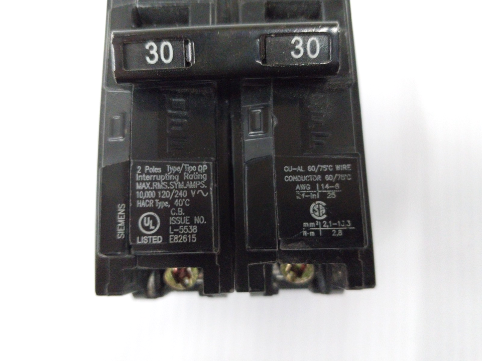 6) Siemens 30 Amp Circuit Breakers 120/240 VAC 2 Pole Q230 (LOT OF 6 ...