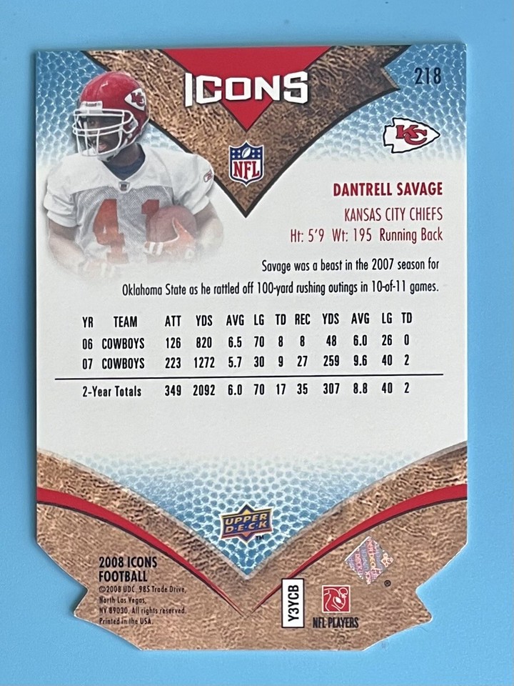2008 Upper Deck Icons Dantrell Savage Blue Die-Cut /41 #218 Rookie RC ...