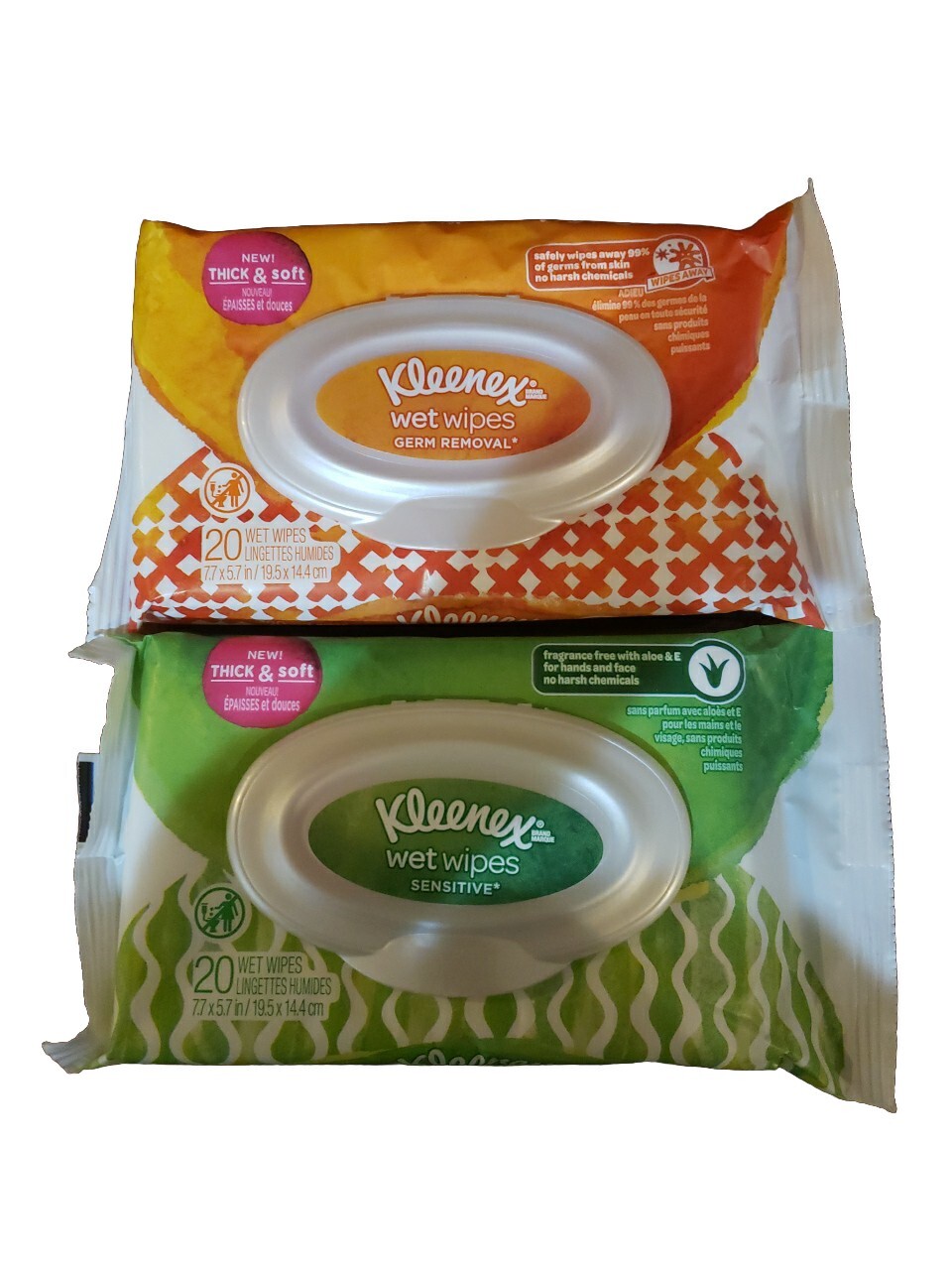 2 Pack Kleenex Wet Wipes 20 Ct Ea Snap Top Thick & Soft HTF New ...