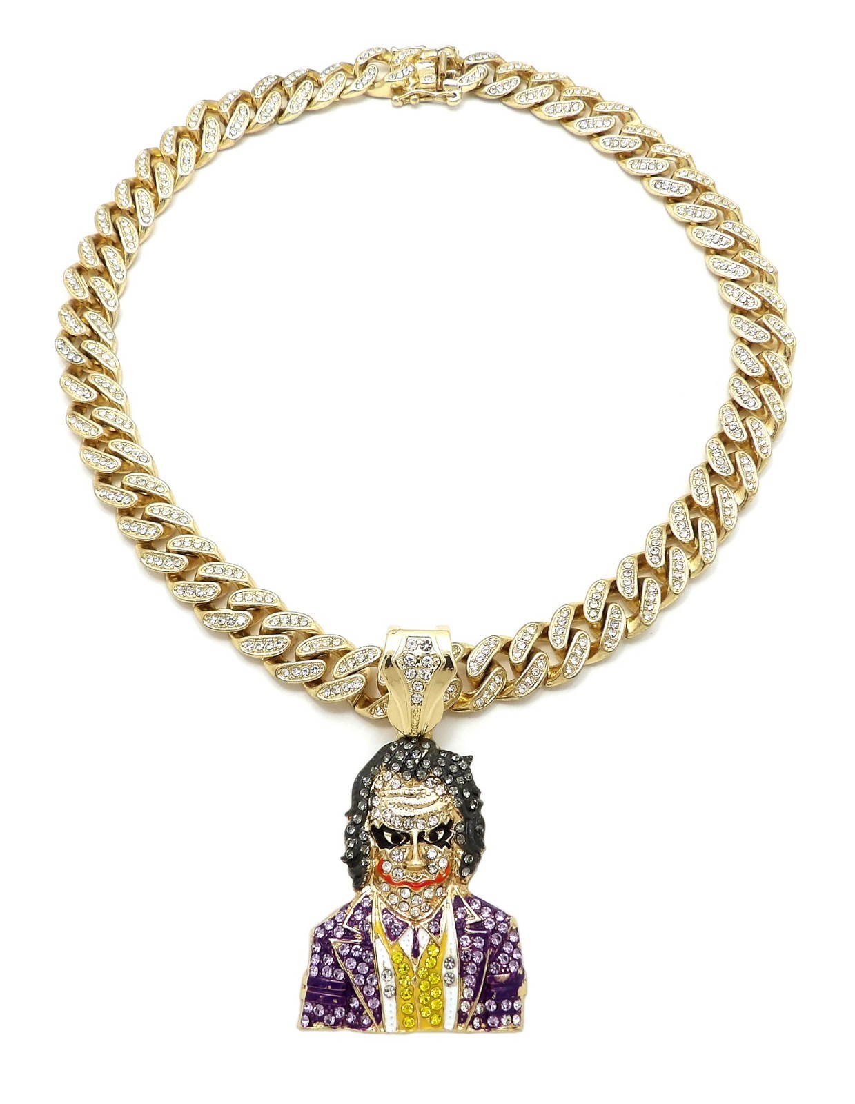 Hip Hop Joker pendant & 12mm 18" Box Lock Miami Cuban Choker Chain ...