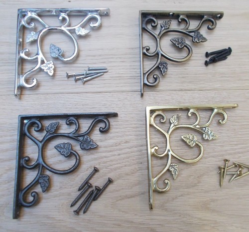 PAIR OF SMALL LEAF BRACKETS rustic shelf Bracket wall Support books ...