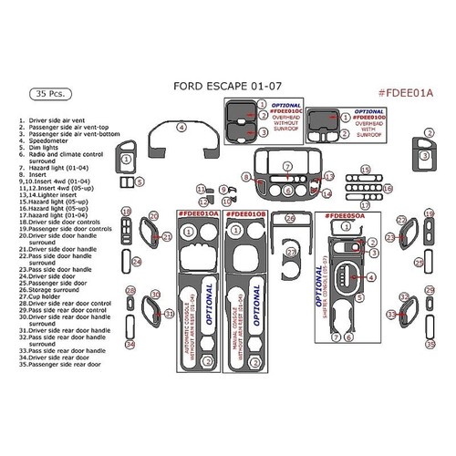 For Ford Escape 01-07 Remin FDEE01A-SEZW Ebony Zebra Wood Main Dash Kit ...