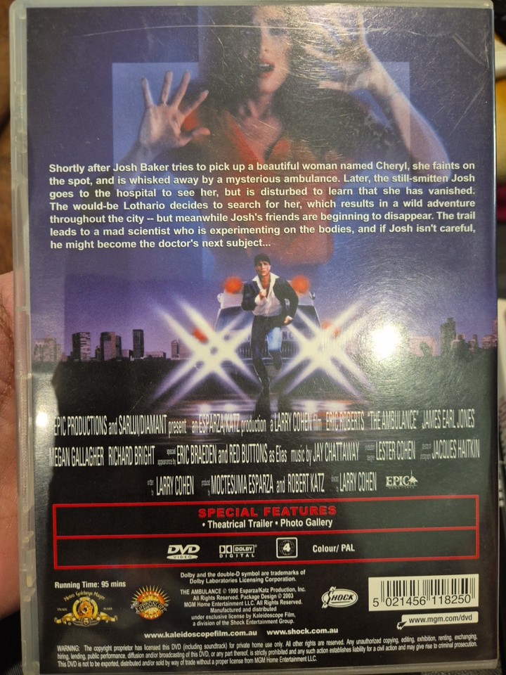 THE AMBULANCE DVD RARE CULT 1990 HORROR FILM ERIC ROBERTS & JAMES EARL ...