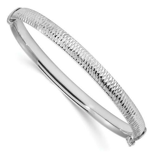 Platinum Sterling Silver Hand Made Diamond Cut 6mm Wide Hinged Bangle ...