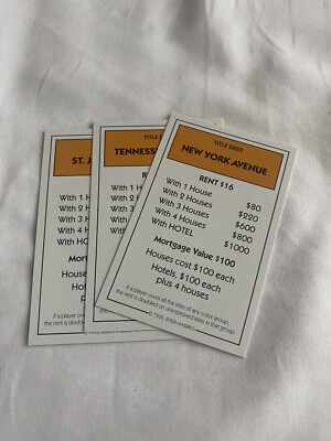 Monopoly Replacement Cards "ORANGE Properties" (3 Cards) Classic Ed ...