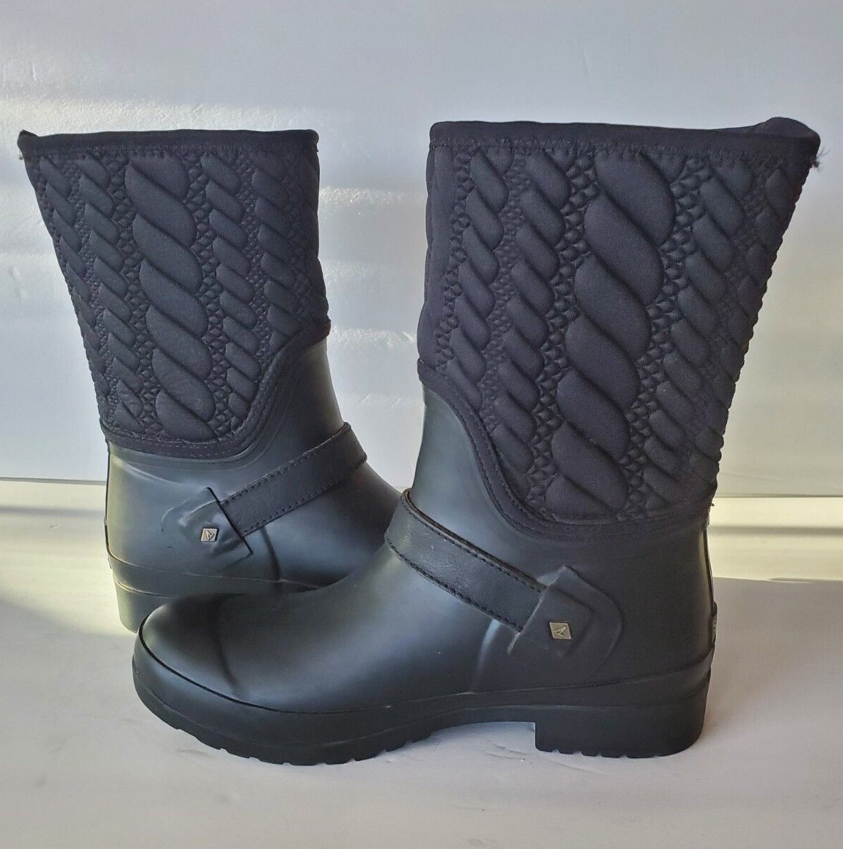 Sperry Top-Sider Black Quilted Neoprene Rubber Waterproof Rain Boots ...