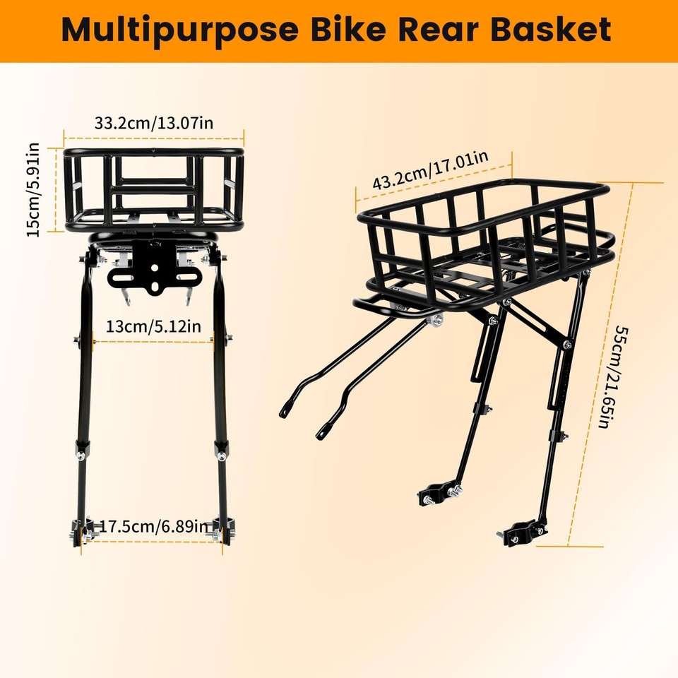 Universal Rear Bike Rack with Basket - Bicycle Cargo Rack with Cargo ...