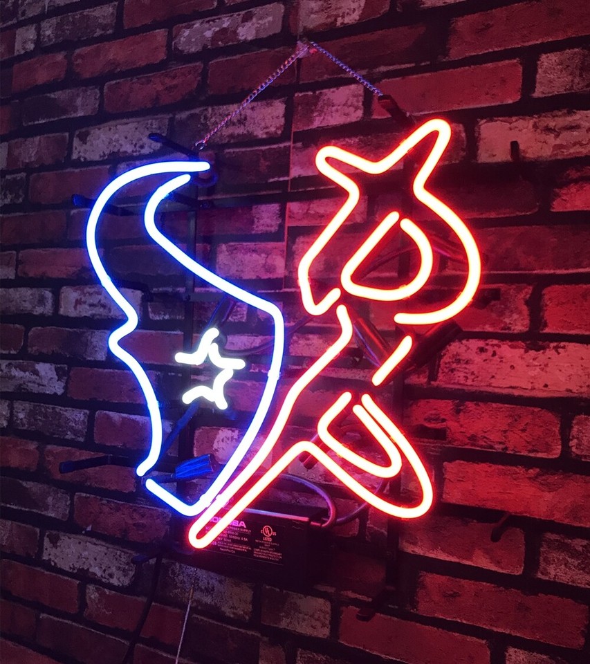 Texans and Rocket Neon Signs Light For Man Cave Artwork 19" Gift | eBay