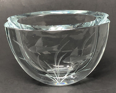 Vintage Stromberg Fish Pond Glass Vase Etched Strombergshyttan Sweden 3 ...