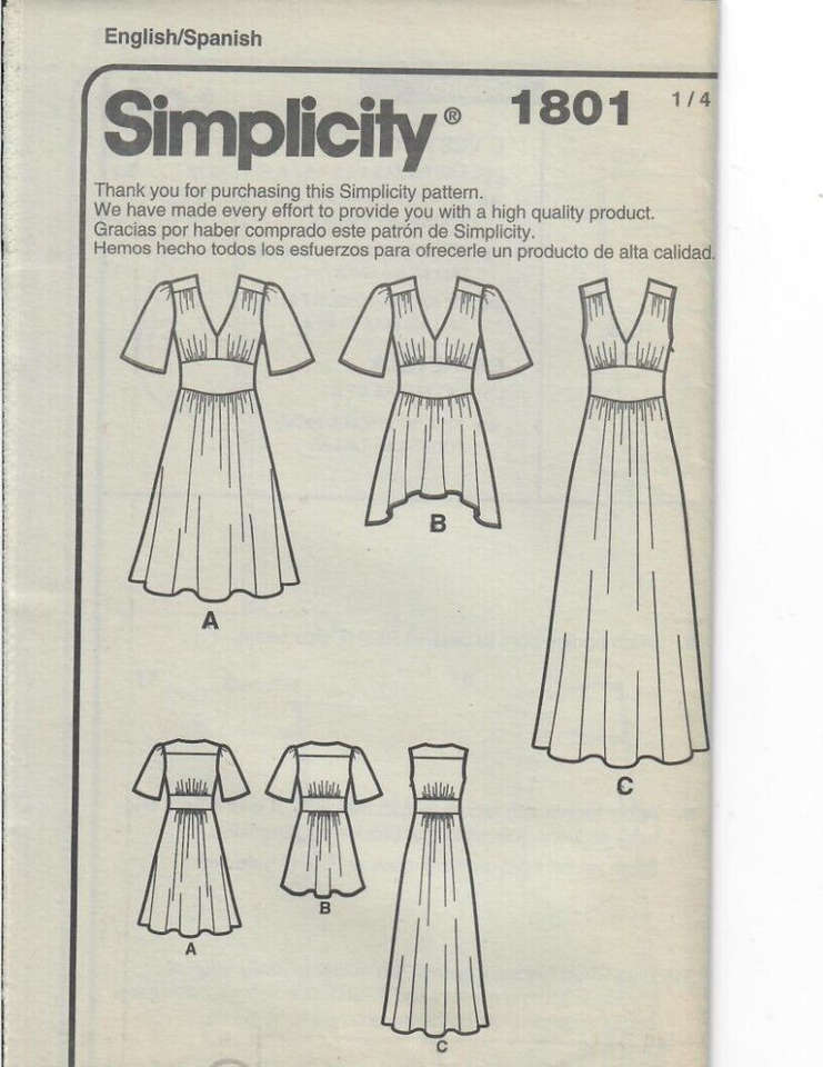 Simplicity Misses Dress in Two Lengths OR Tunic Size 14-22 1801 Sewing ...