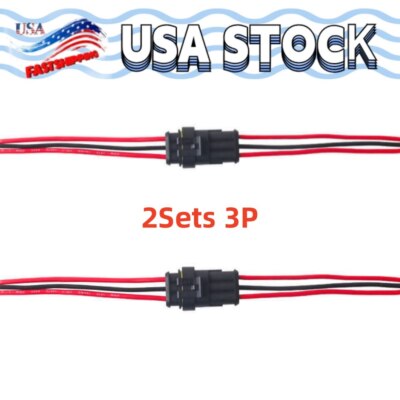 2 Set 3-Pin Way Sealed Car Male Female Waterproof Electrical Wire ...