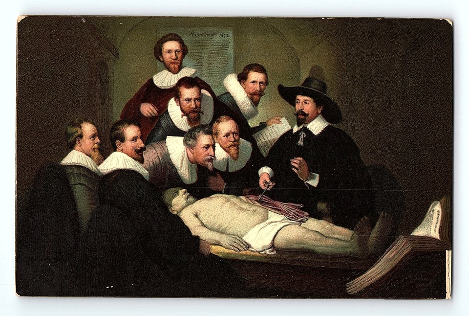 c1910 Rembrandt Anatomy Lesson Postcard Primitive Human Dissection ...