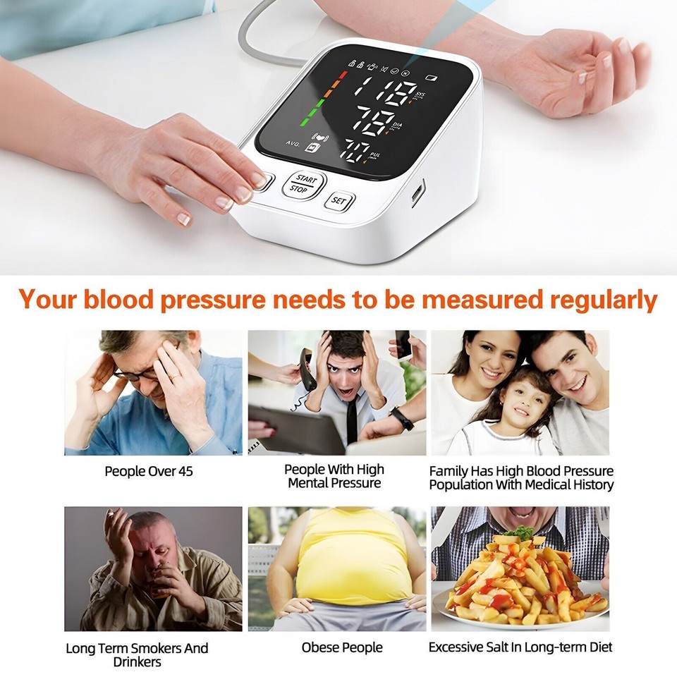 LED Digital Blood Pressure Monitor Upper Arm Heart Rate Monitor & BP ...