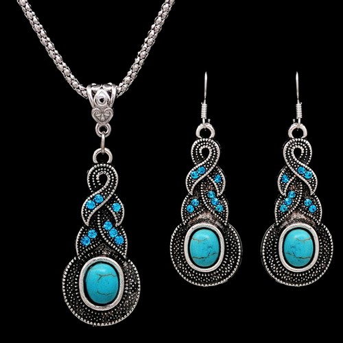 2016 Elegant Retro Turquoise Dangel Hook Earrings & Necklace Jewelry ...