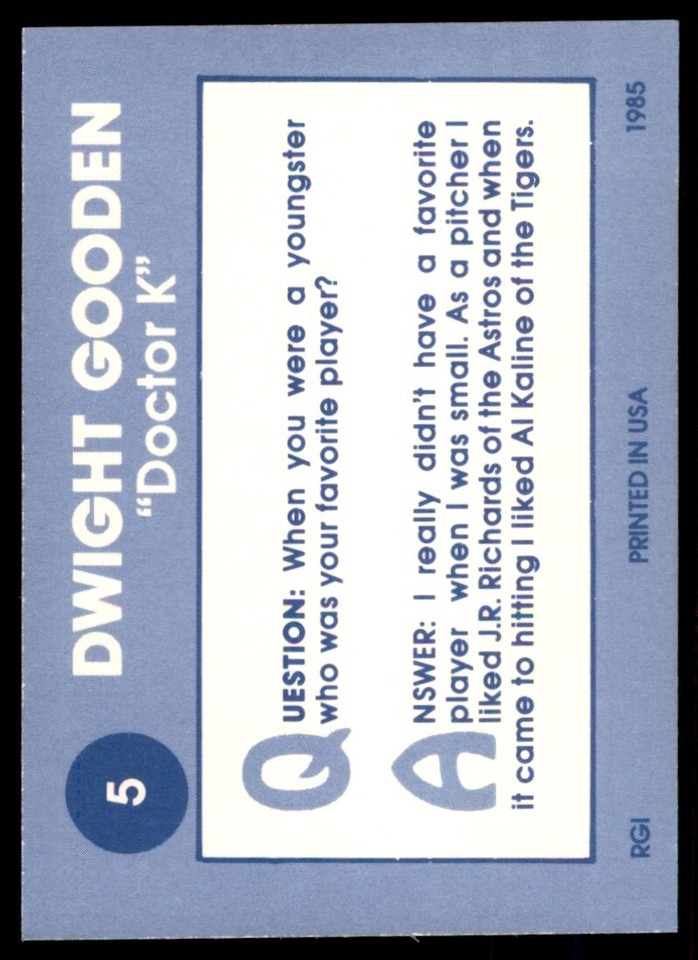 1985 RGI Baseball Card Dwight Gooden New York Mets #5 | eBay