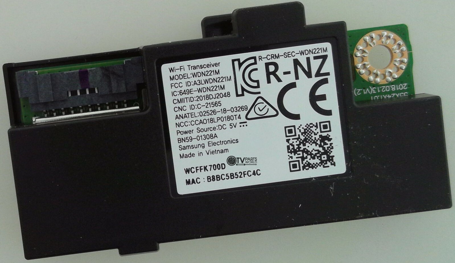 Samsung UN50NU6900 TV WiFi Module BN59-01308A WDN221M, 02526-18-03269 ...