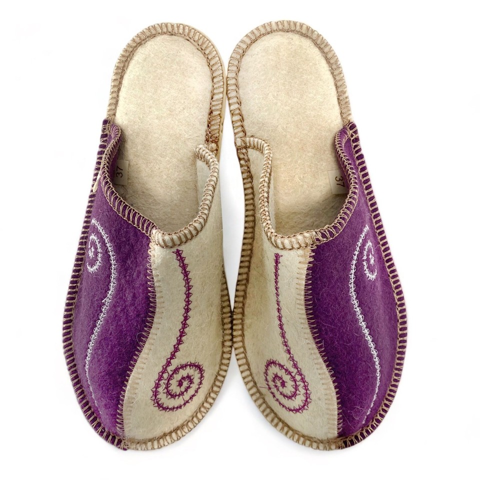 Purple Russian Felt Women's Slippers 100% Sheep Wool Warm Cozy, Not ...