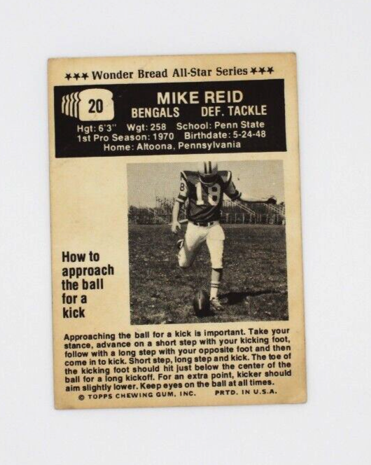 1974 Wonder Bread All-Star Series #20 Mike Reid Cincinnati Bengals ...