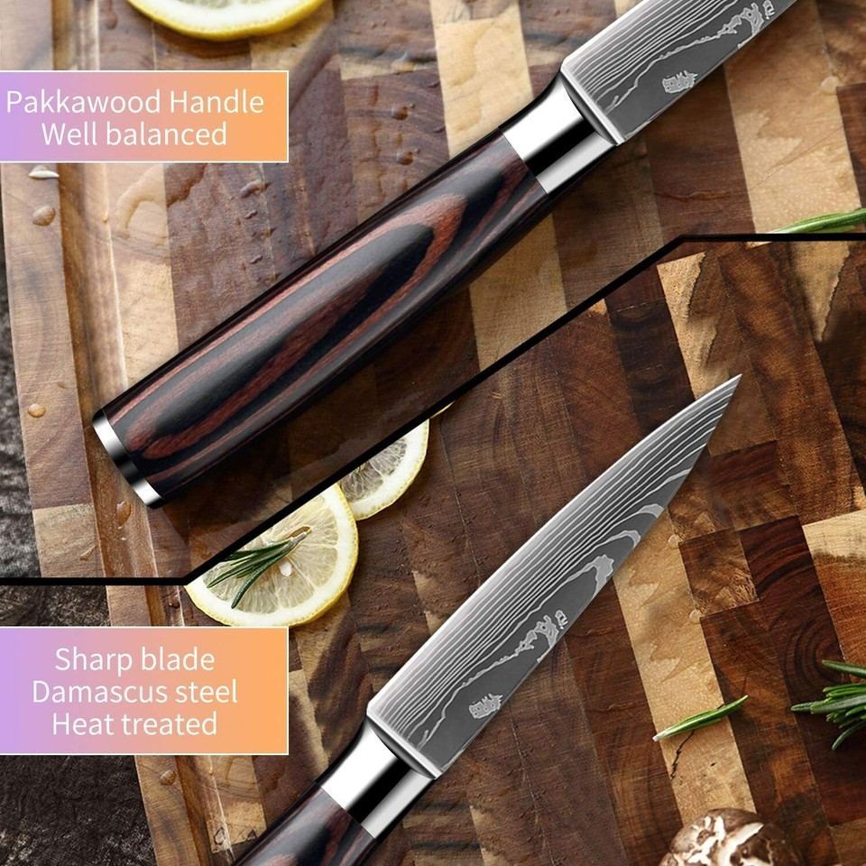 3.5'' Stainless Steel Sharp Paring Knife Japanese Damascus Kitchen Chef ...