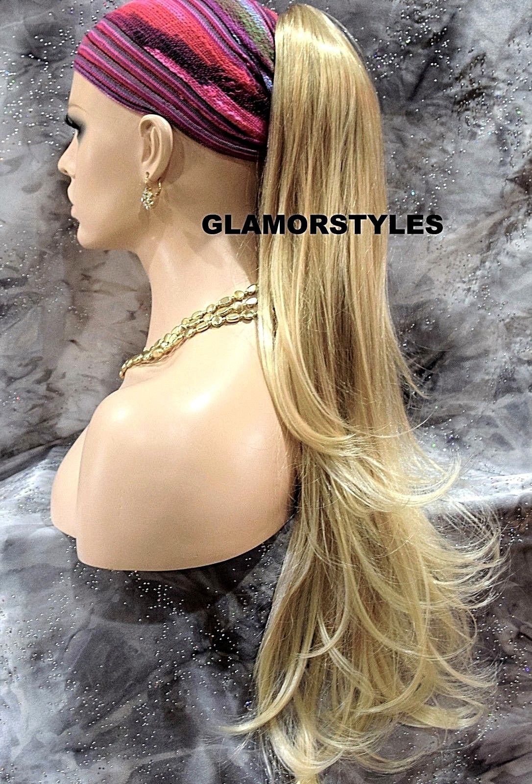 Blonde Mix Long Layered Wavy Ponytail Hair Piece Extension Drawstring ...