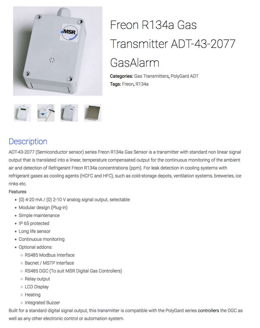 MSR POLYGARD TRANSMITTER AT-42-2077-9-001 FREON R134A 0-300PPM | eBay