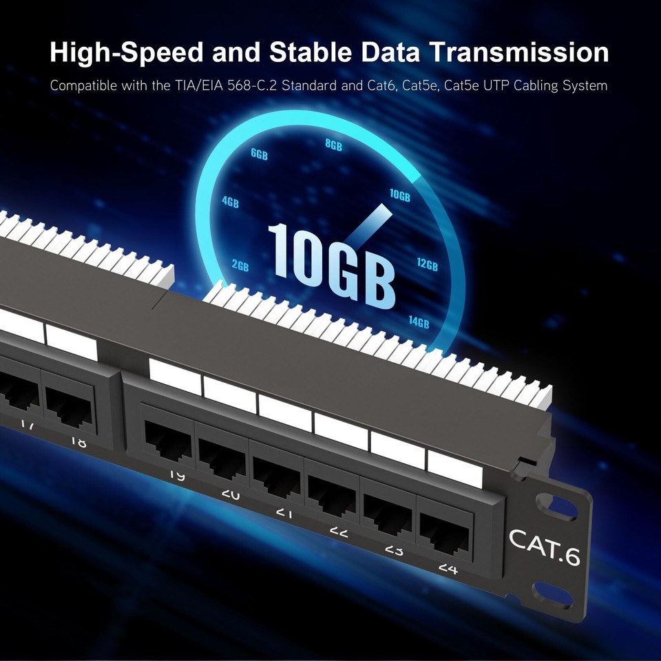 10Gbps 24 Port Cat6 Patch Panel Rack Mount or Wall Mount Network Patch ...